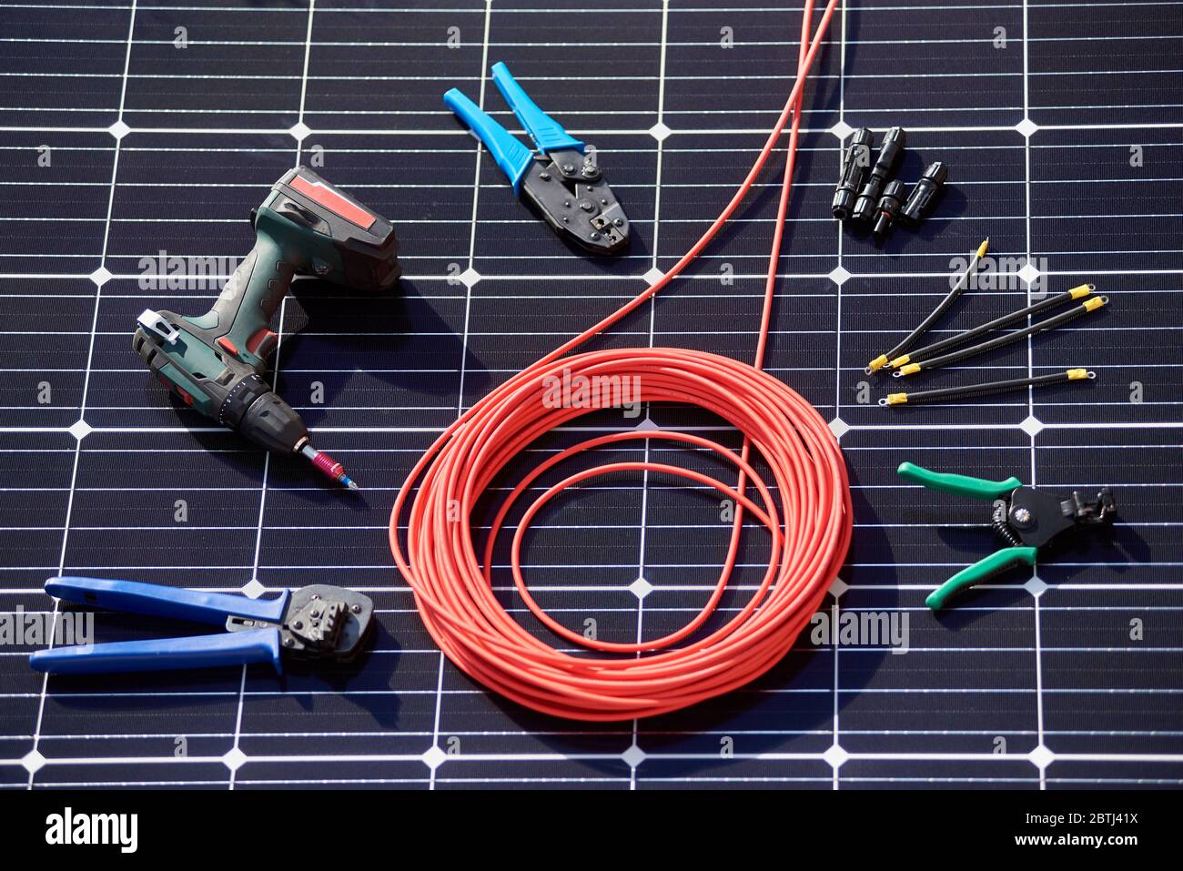 Close-up view of different details and instruments for mounting and ...