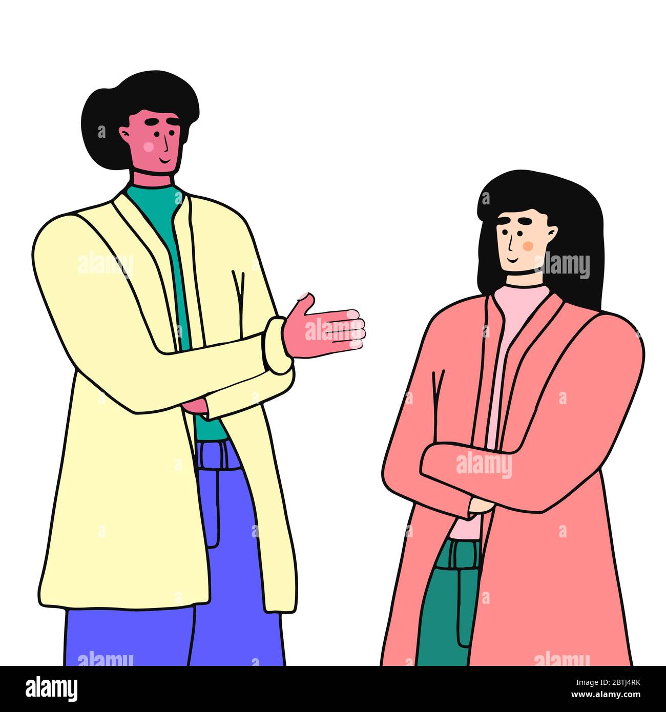 Acquaintance of two young people. A man holds out his hand to a woman ...