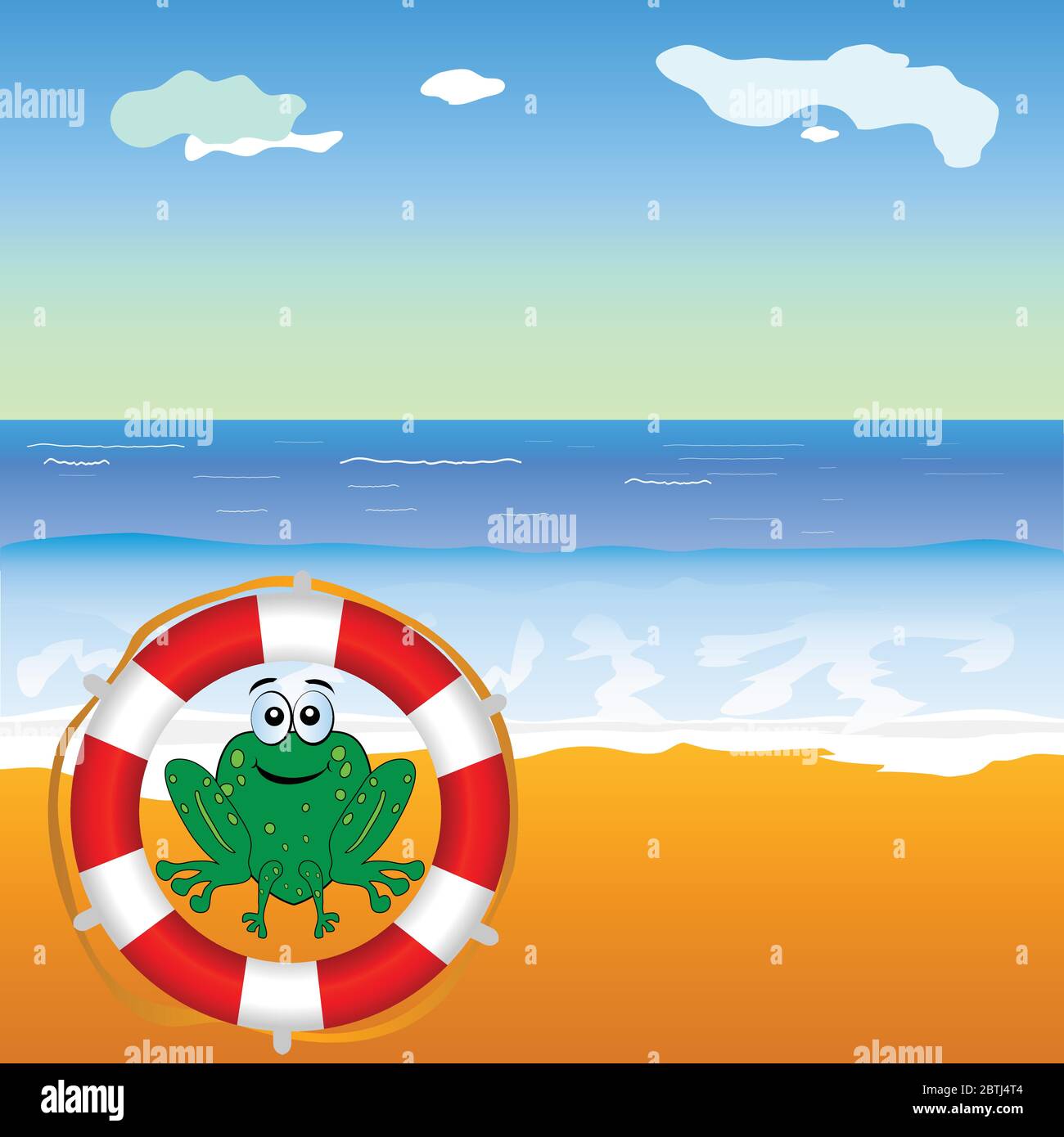 frog and beach illustration with lifesaver art vector Stock Vector ...