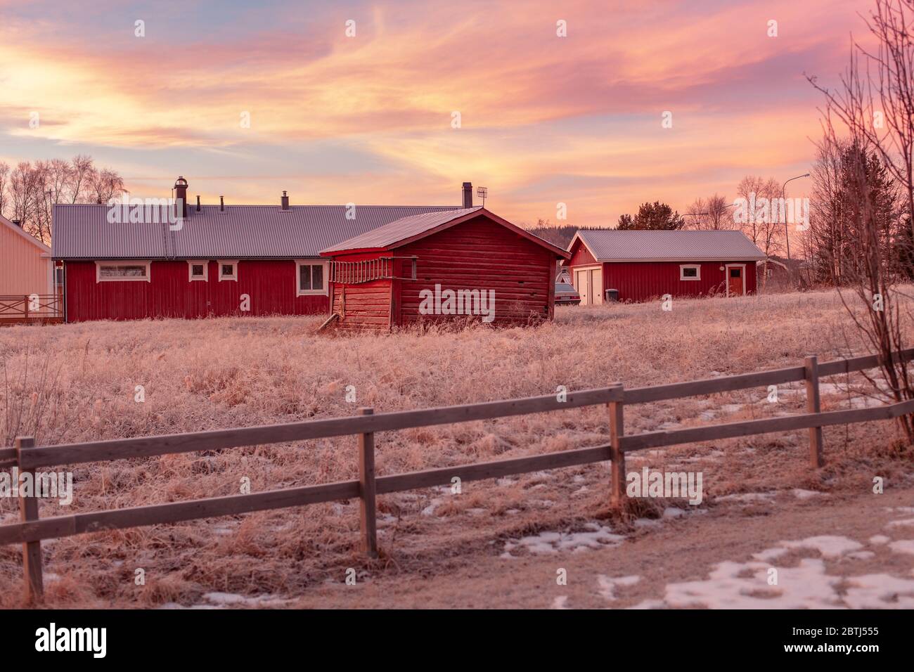 Jukkasjärvi, Sweden - November 19, 2018: Typical Swedish farm in ...