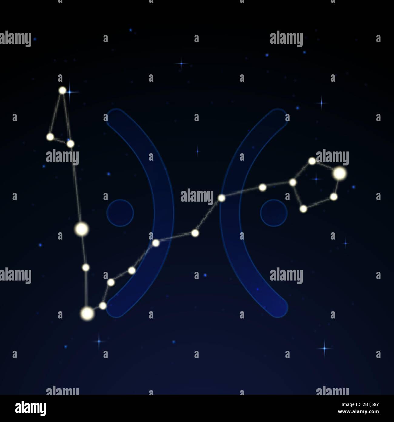Pisces, the fishes. Constellation and zodiac sign on the starry night ...