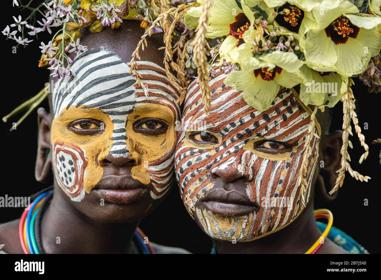 A tribesman and tribeswoman sporting face paint. LONDONDERRY, NORTHERN ...