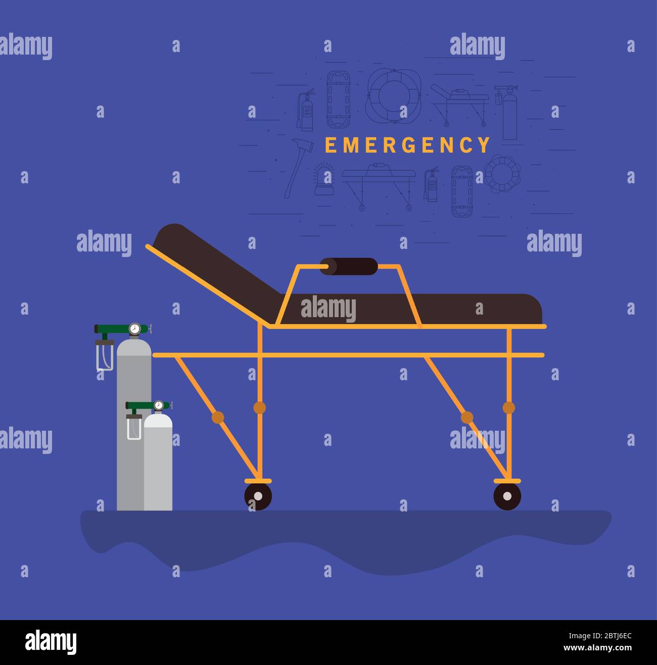 Emergency stretcher and oxygen cylinders vector design Stock Vector ...