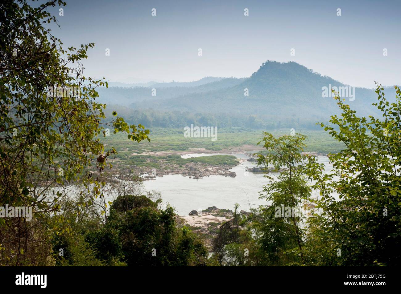 The Mekong River against the backdrop of the Pak Ou landscape, Northern ...