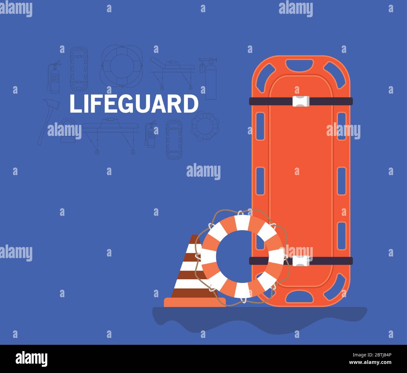 Lifeguard stretcher lifebuoy and cone vector design Stock Vector Image ...
