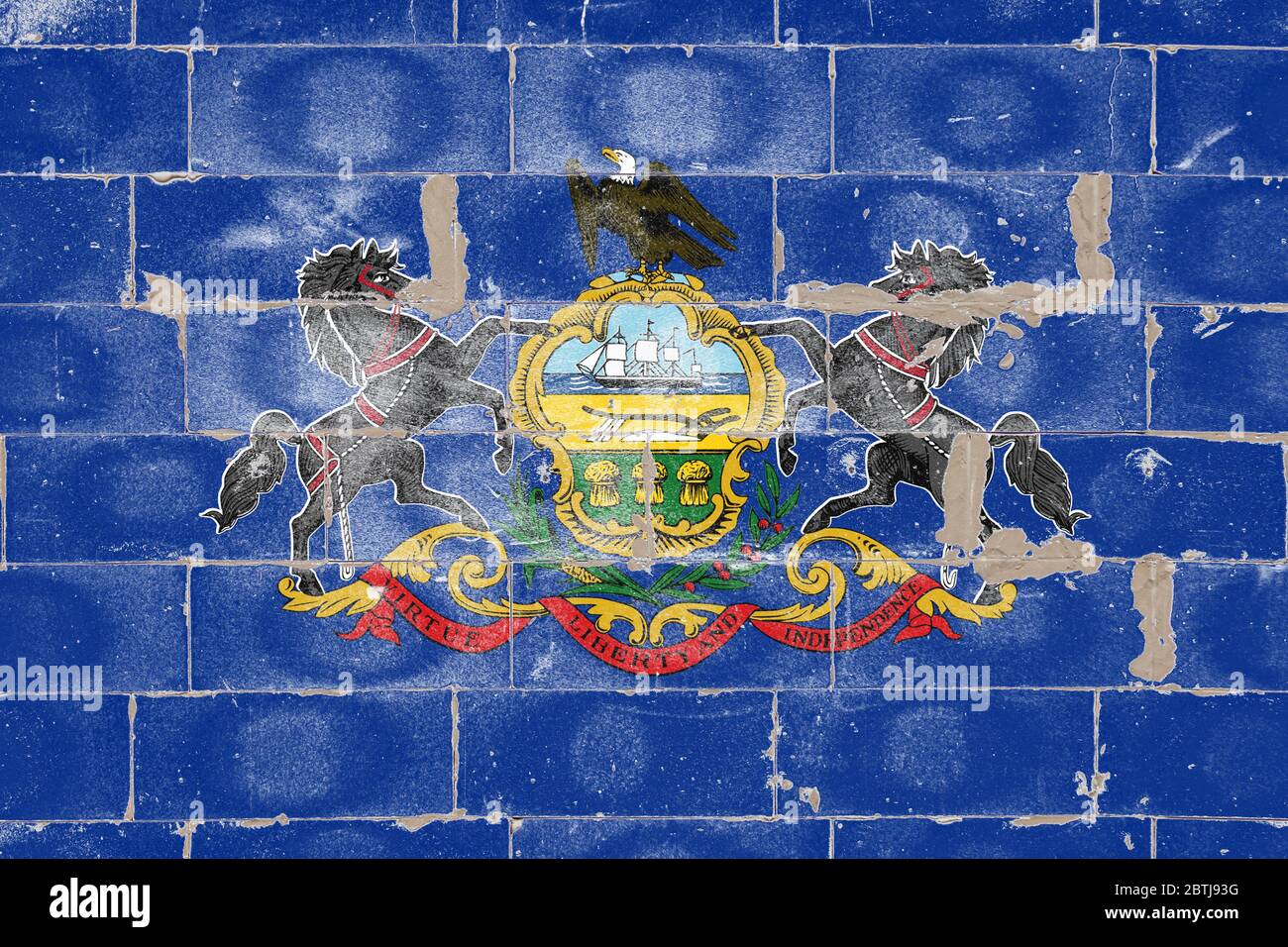 The national flag of the US state of Pennsylvania on a blue background ...