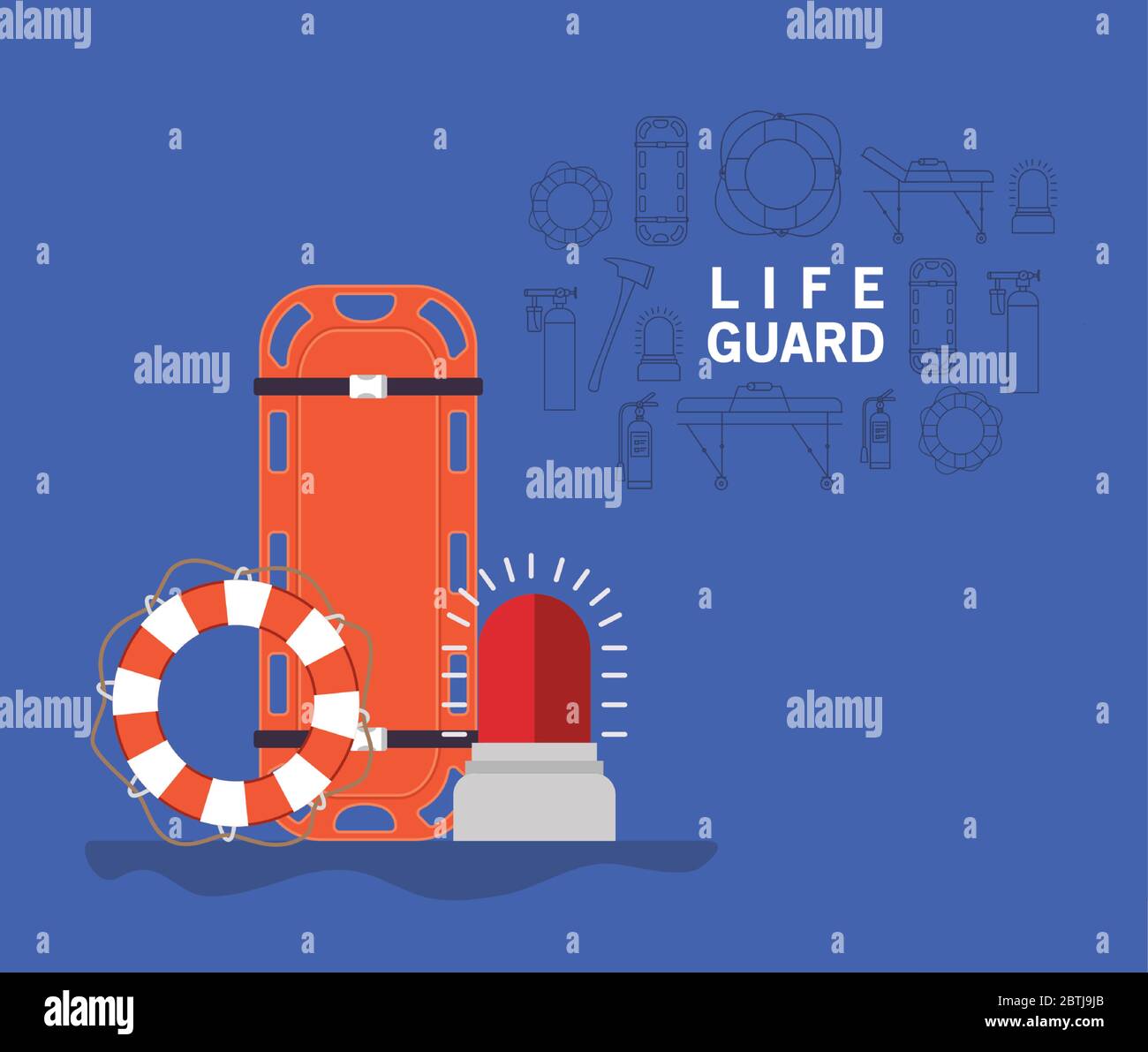 Lifeguard stretcher lifebuoy and siren vector design Stock Vector Image ...