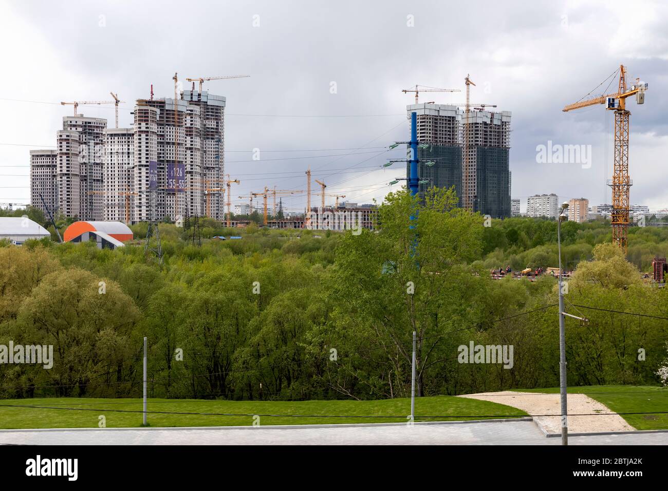 Moscow/Russia -May 2020:several large construction sites with a large ...
