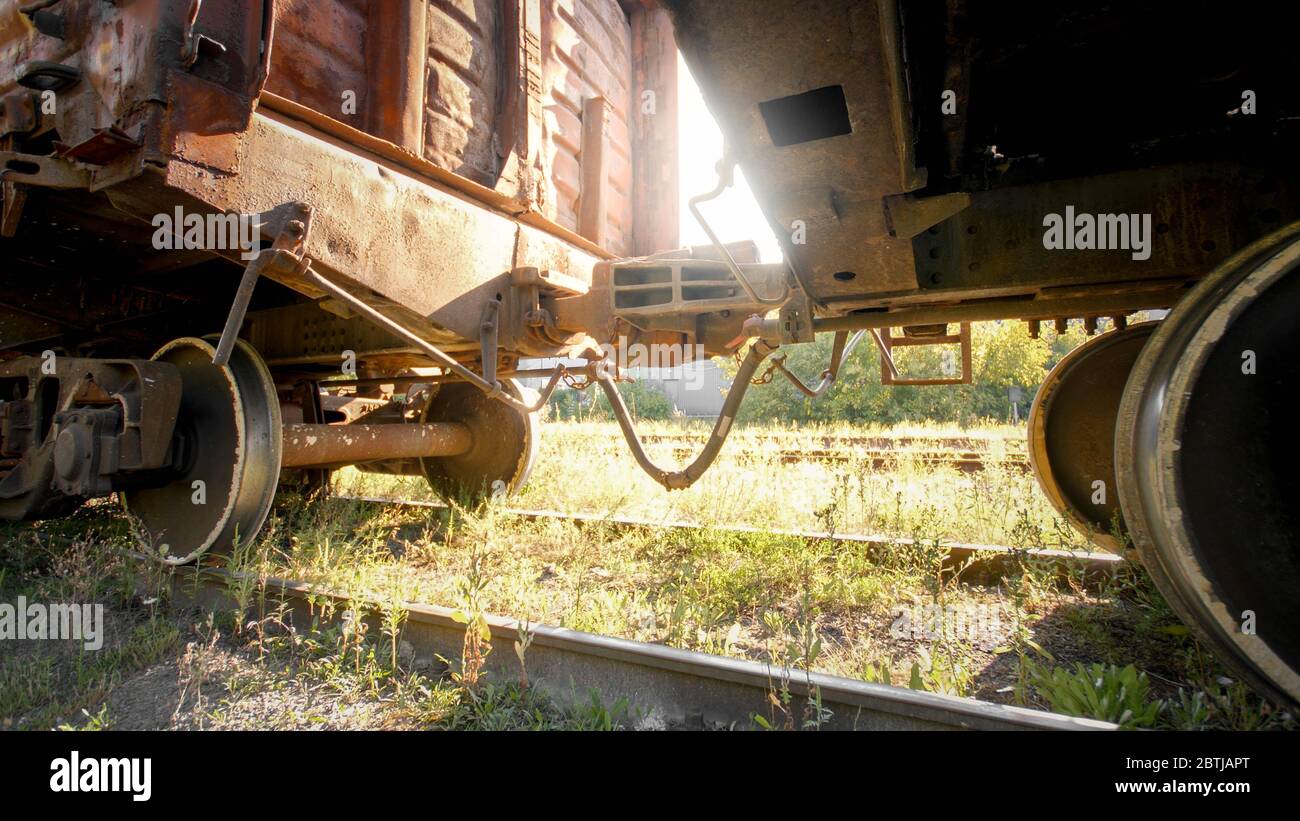 Image of coupler connecting and pairing two cargo train cars on ...