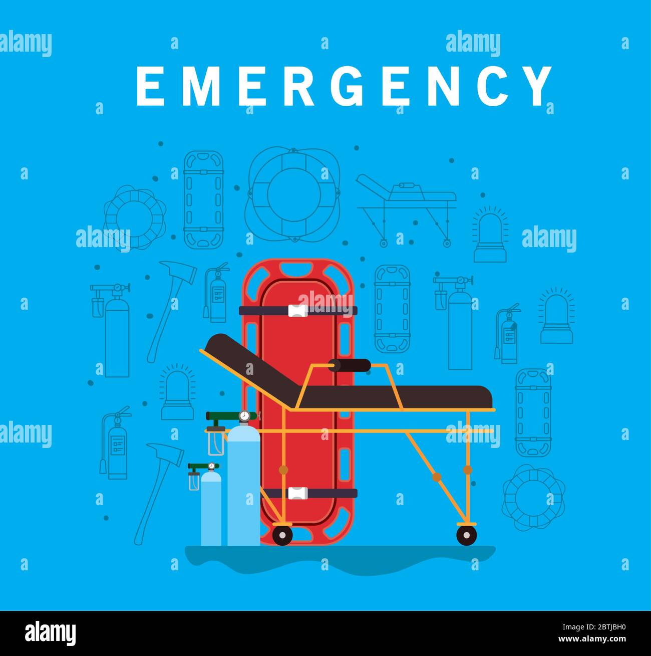 Emergency stretcher and oxygen cylinders vector design Stock Vector ...