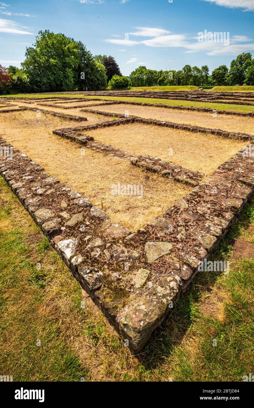 The excavated remains of the Roman Barracks at Caerleon, Wales Stock ...