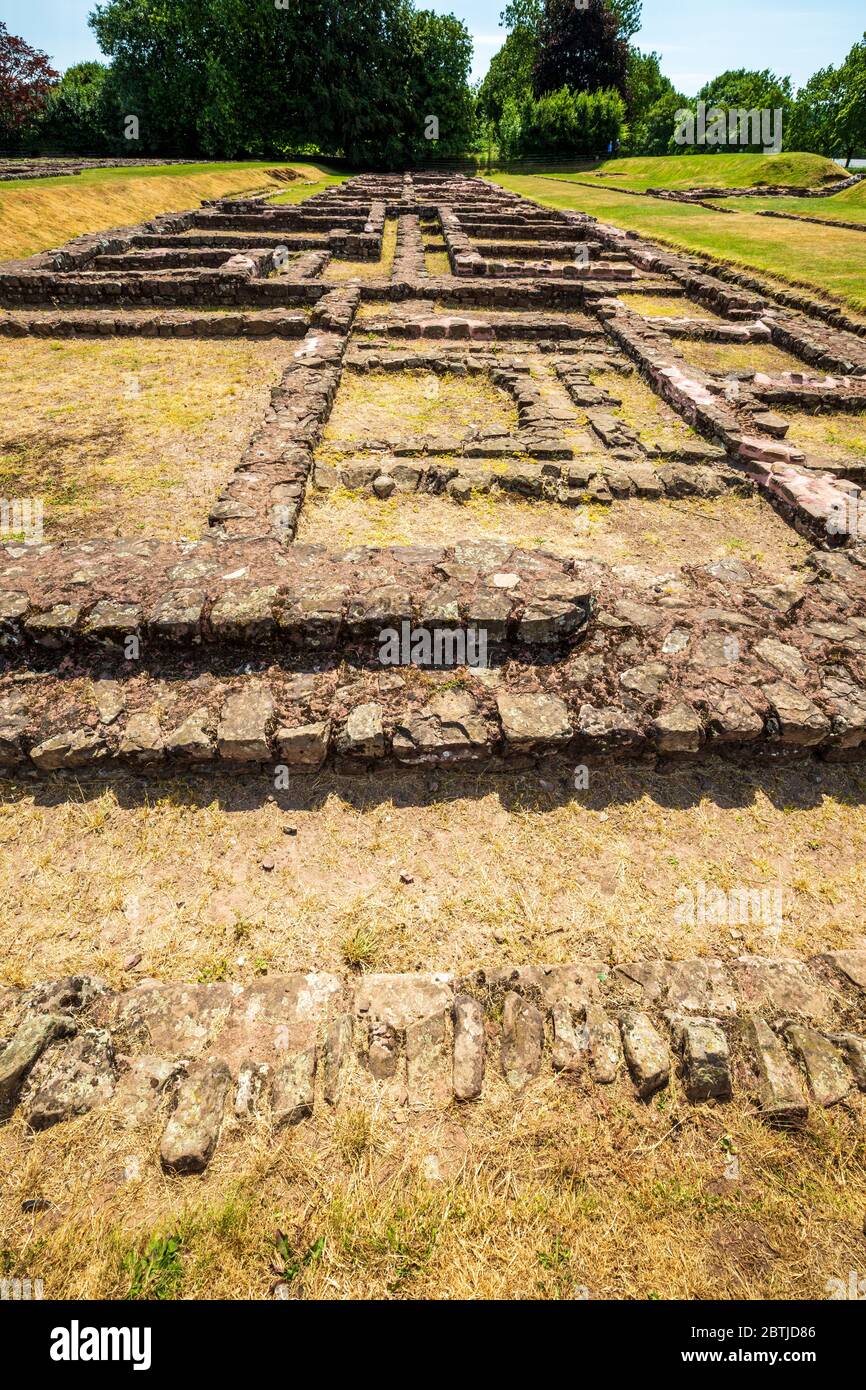 The excavated remains of the Roman Barracks at Caerleon, Wales Stock ...