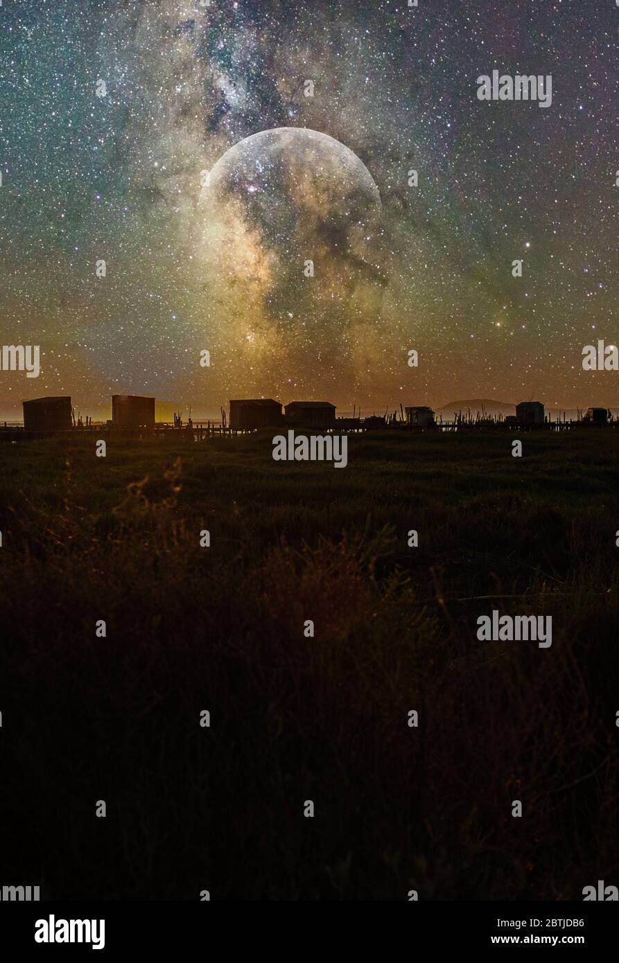 Stars and moon over field hi-res stock photography and images - Alamy