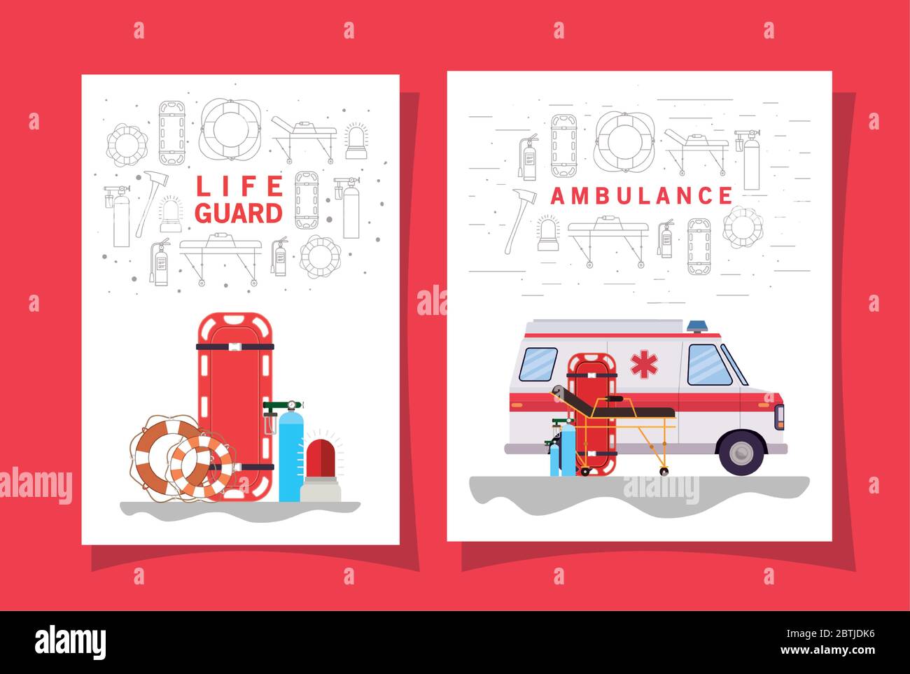 Ambulance oxygen cylinders stretcher and lifebuoy vector design Stock ...