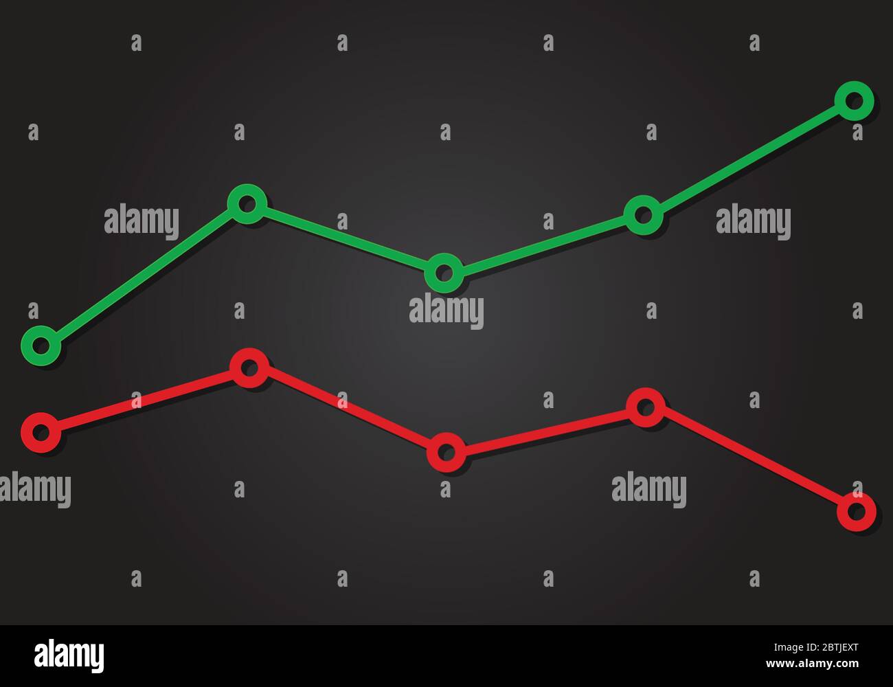 Line chart with points. Positive and negative index. Business concept ...