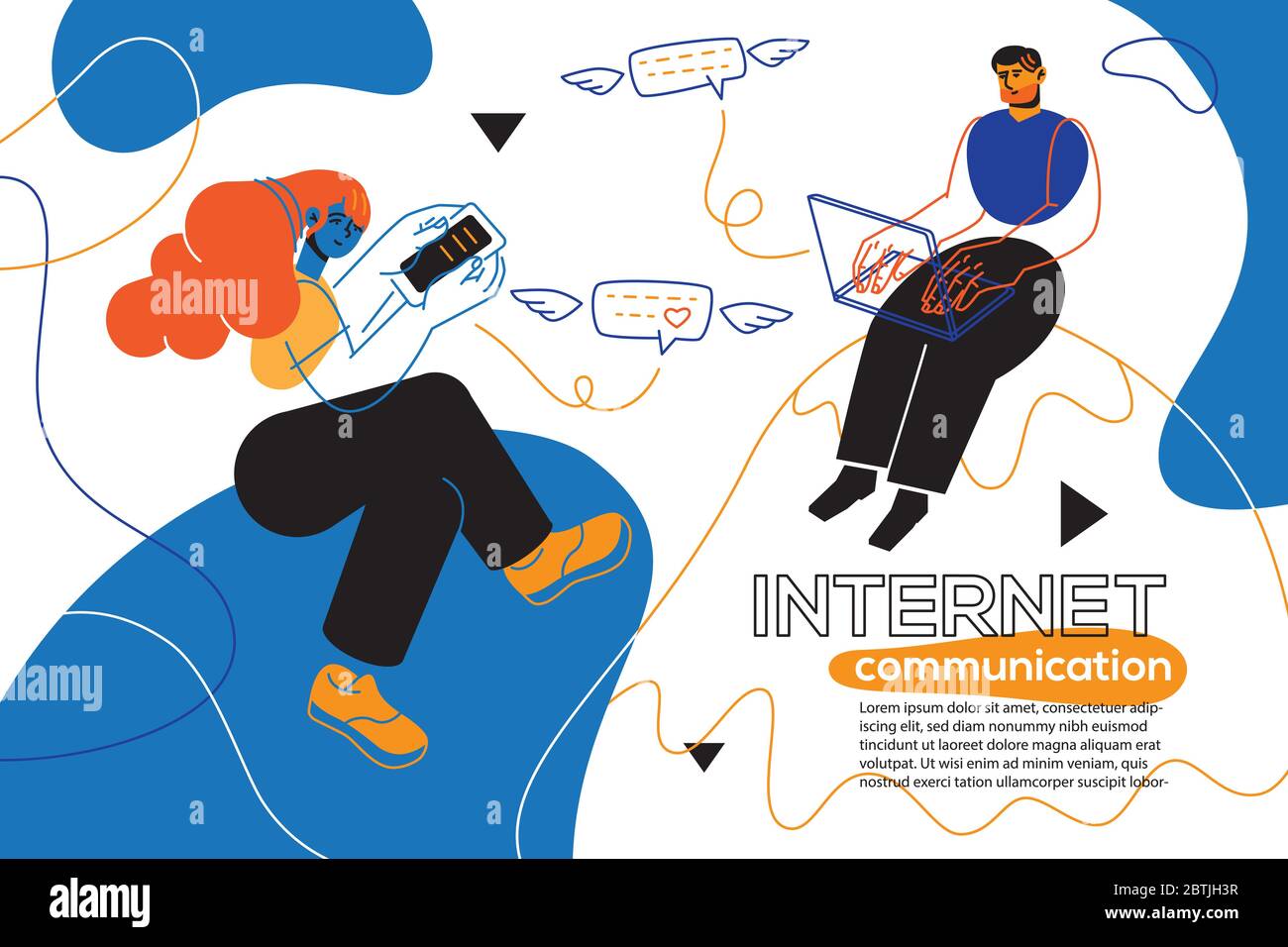 Internet communication - colorful flat design style web banner Stock ...