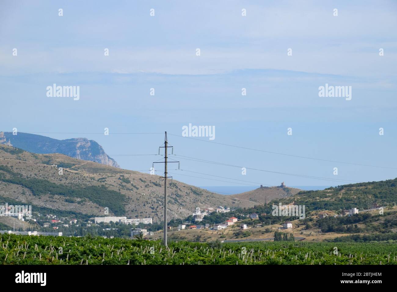 Landscapes of Crimean nature. Fields and hills visible from car window ...