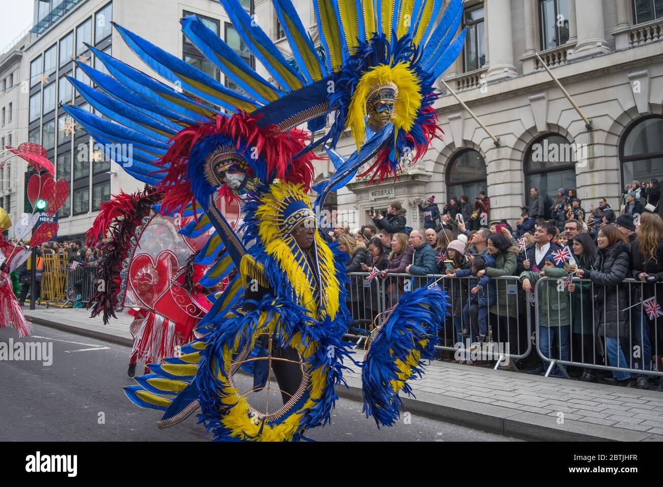 London New Year's Day Parade 2020, Man dressed in large red, blue and ...
