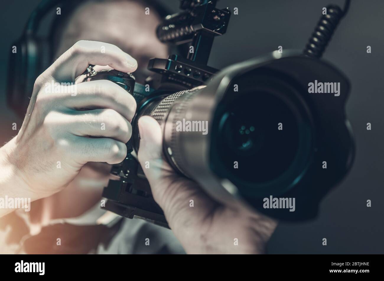 Videography and Motion Picture Industry. Caucasian Men Taking Video ...