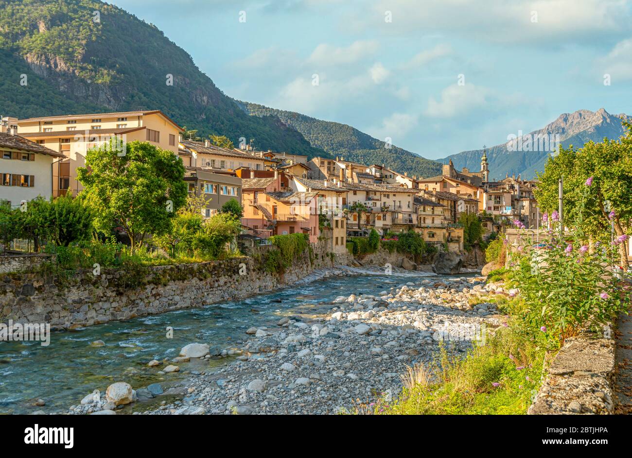 River Mera in the historical old town of Chiavenna, Lombardy, Italy ...