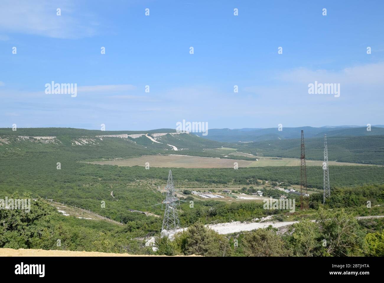 Landscapes of Crimean nature. Fields and hills visible from car window ...