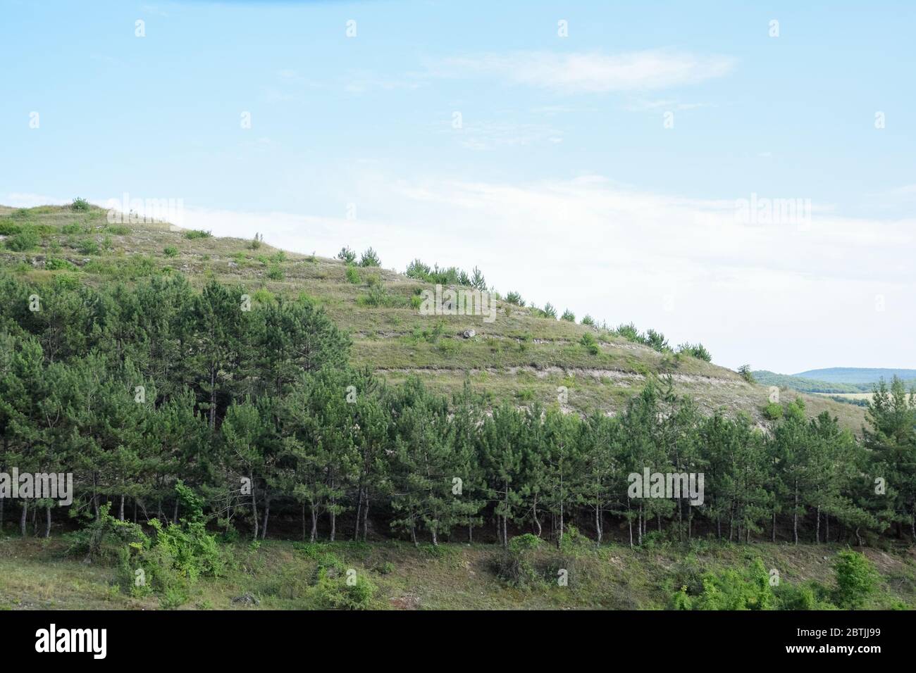 Landscapes of Crimean nature. Fields and hills visible from car window ...
