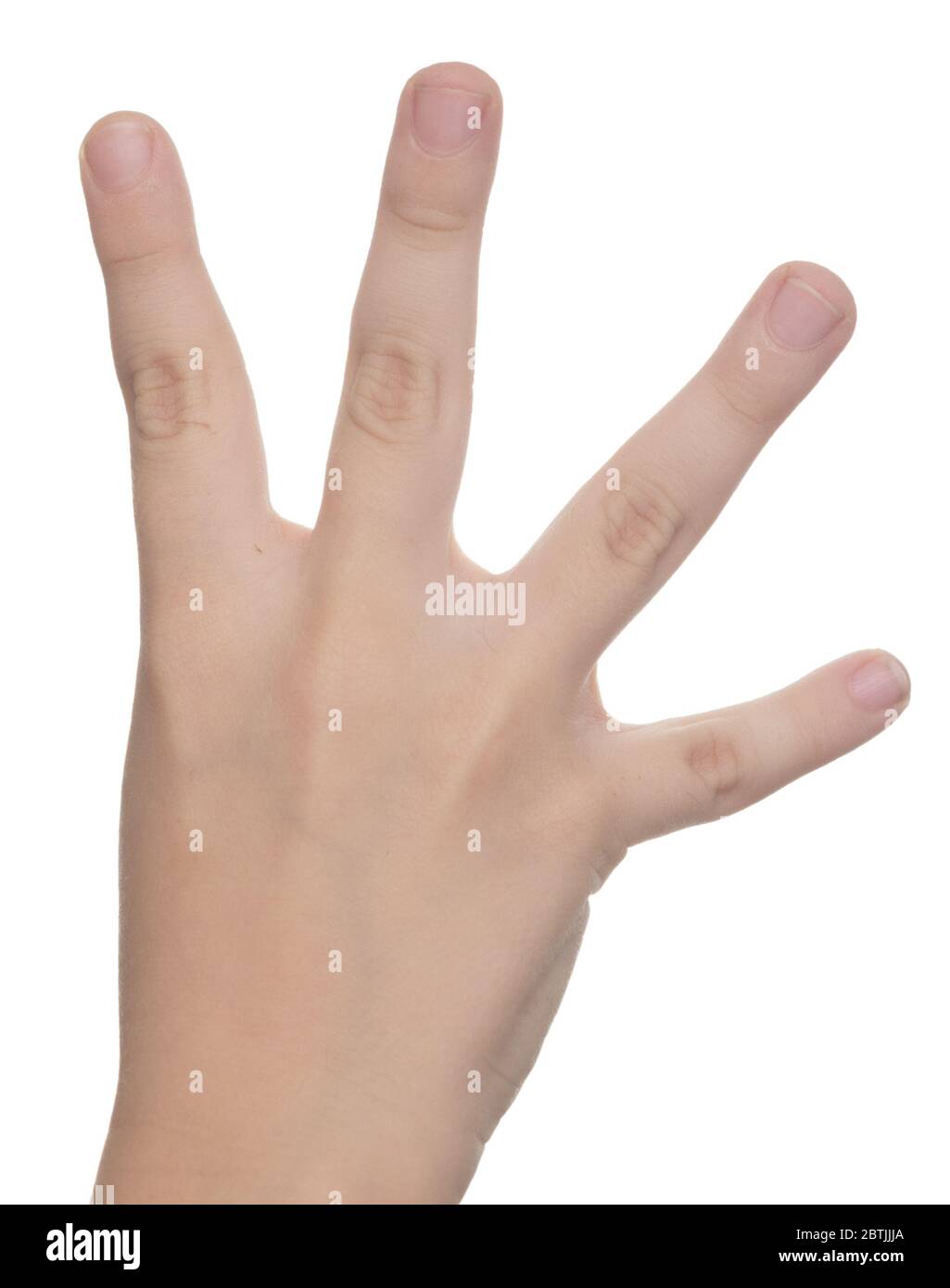 Child hand showing four fingers isolated on white background Stock ...