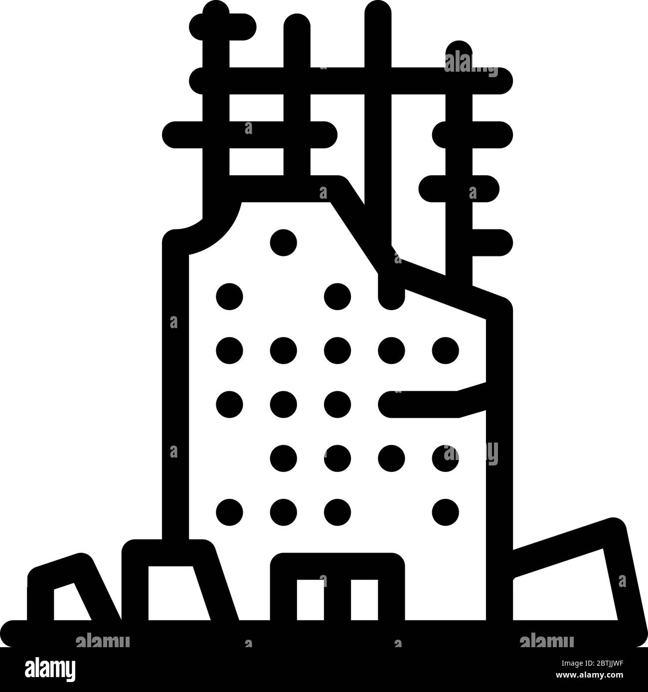 collapse of house to initial foundation icon vector outline ...