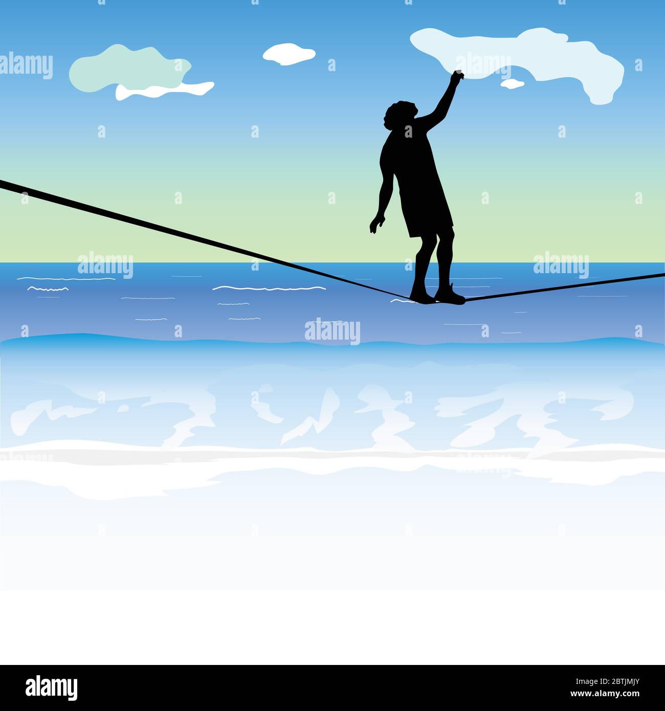 man walking on the tightrope above the sea vector illustration Stock ...