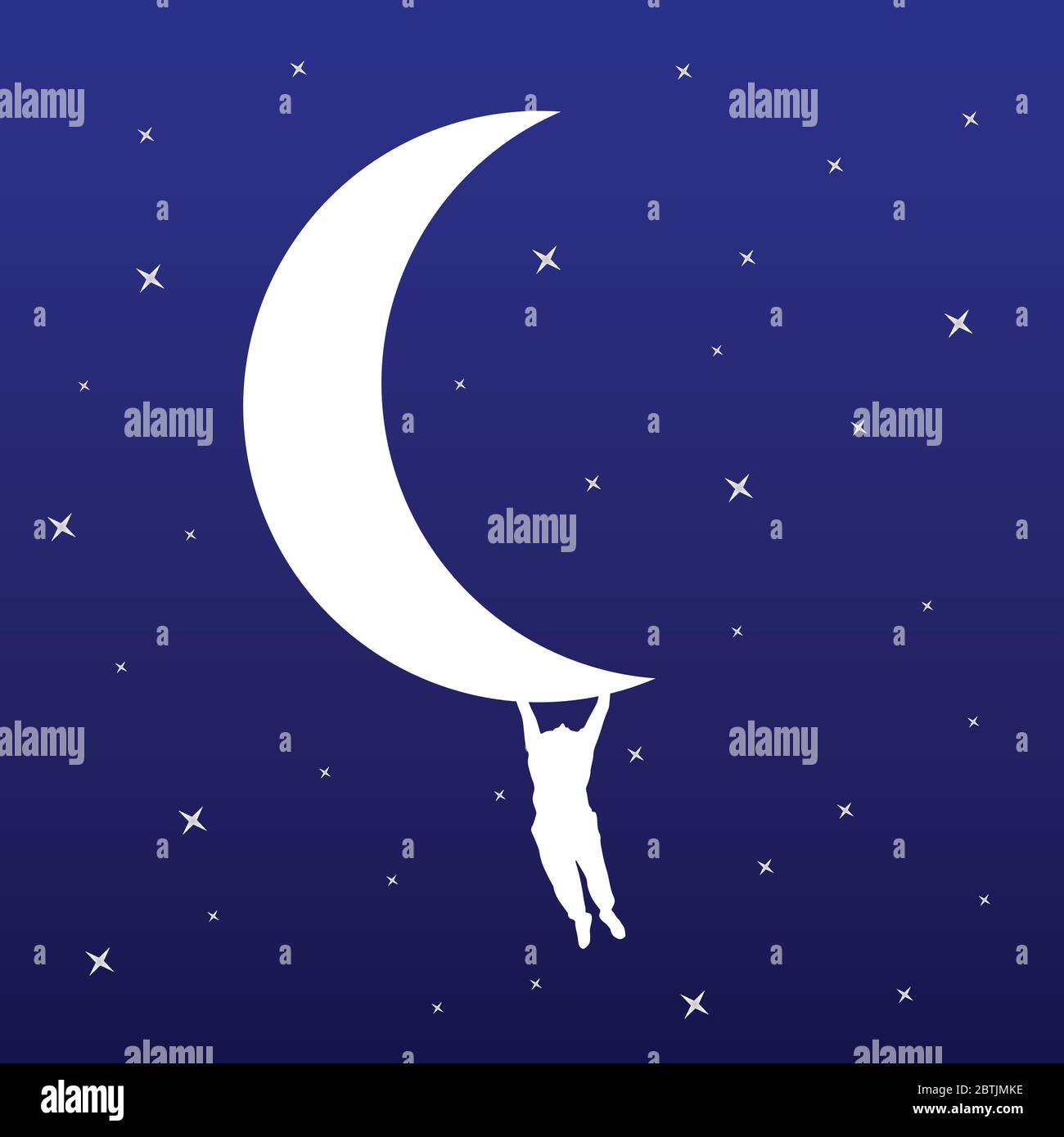 man hanging on the moon vector illustration Stock Vector Image & Art ...