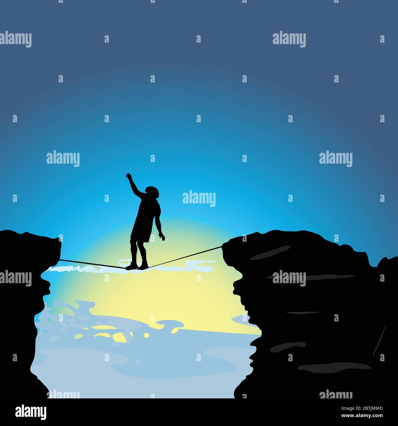 man walking on tightrope art vector illustration Stock Vector Image ...