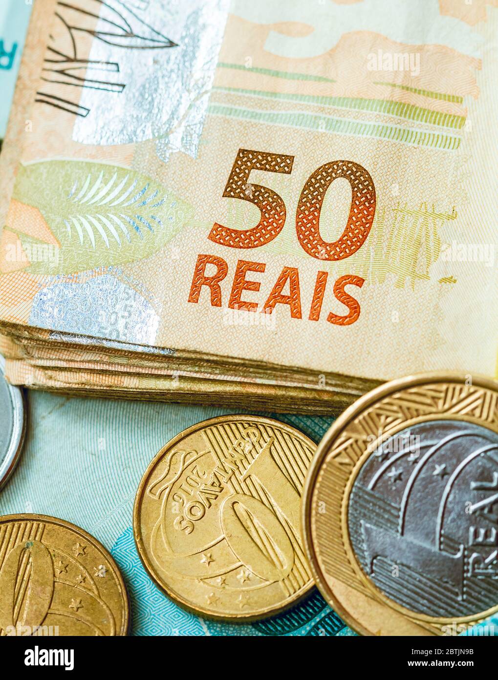 Real currency, money from brazil. Brazilian banknotes and coins ...