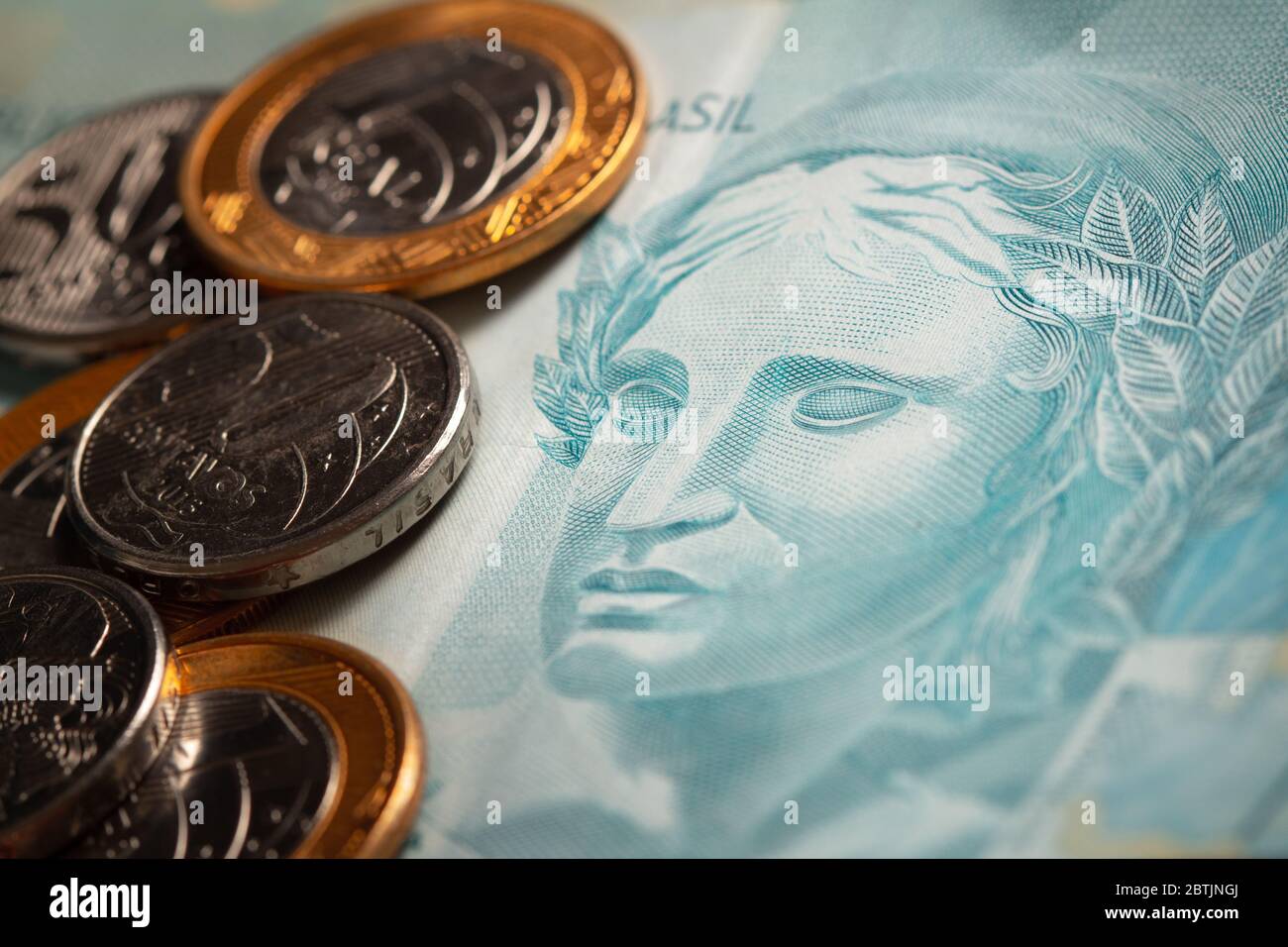 Real currency, money from brazil. Brazilian banknotes and coins ...