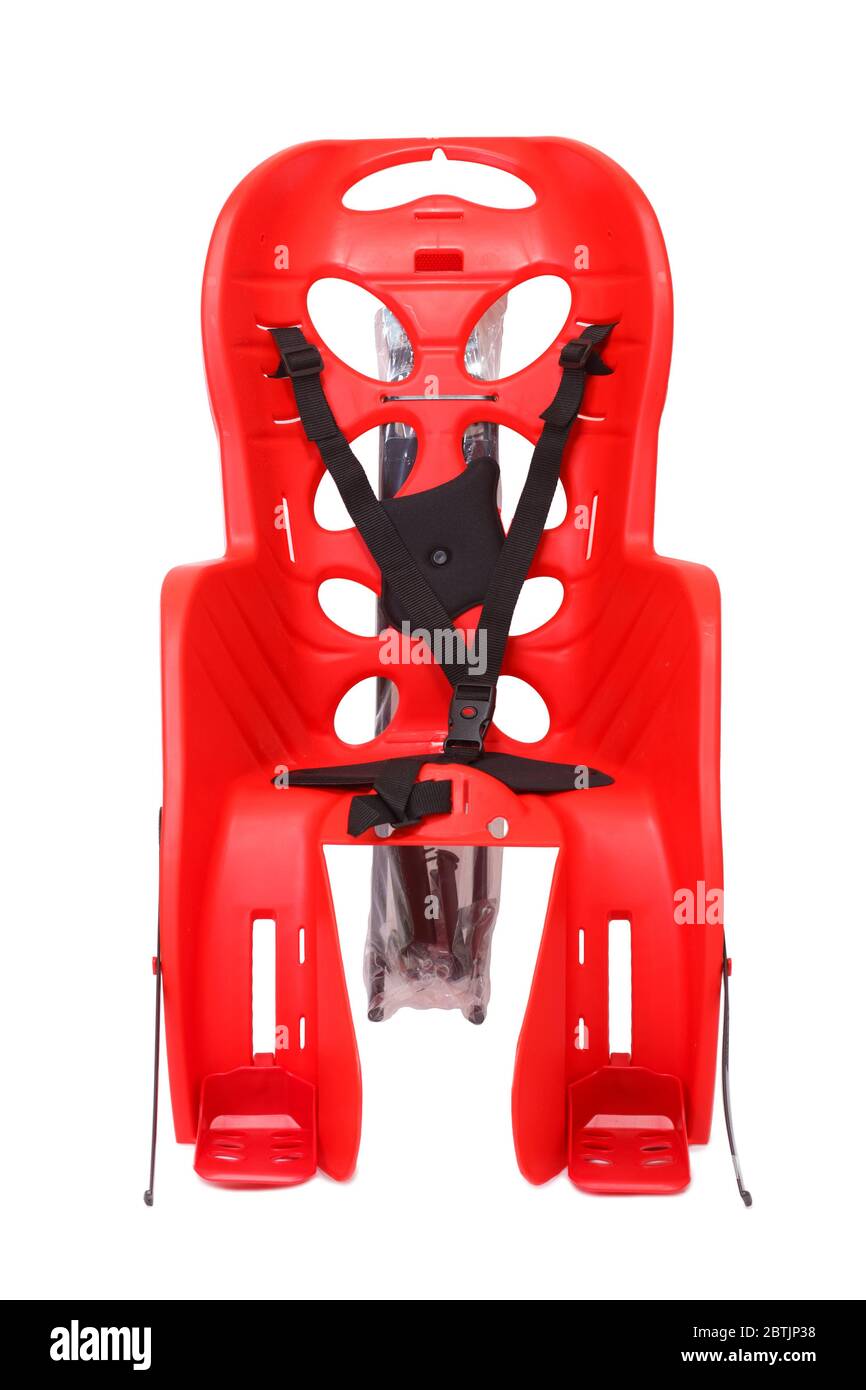 Red bicycle chair for children isolated on white. Family safety sport ...