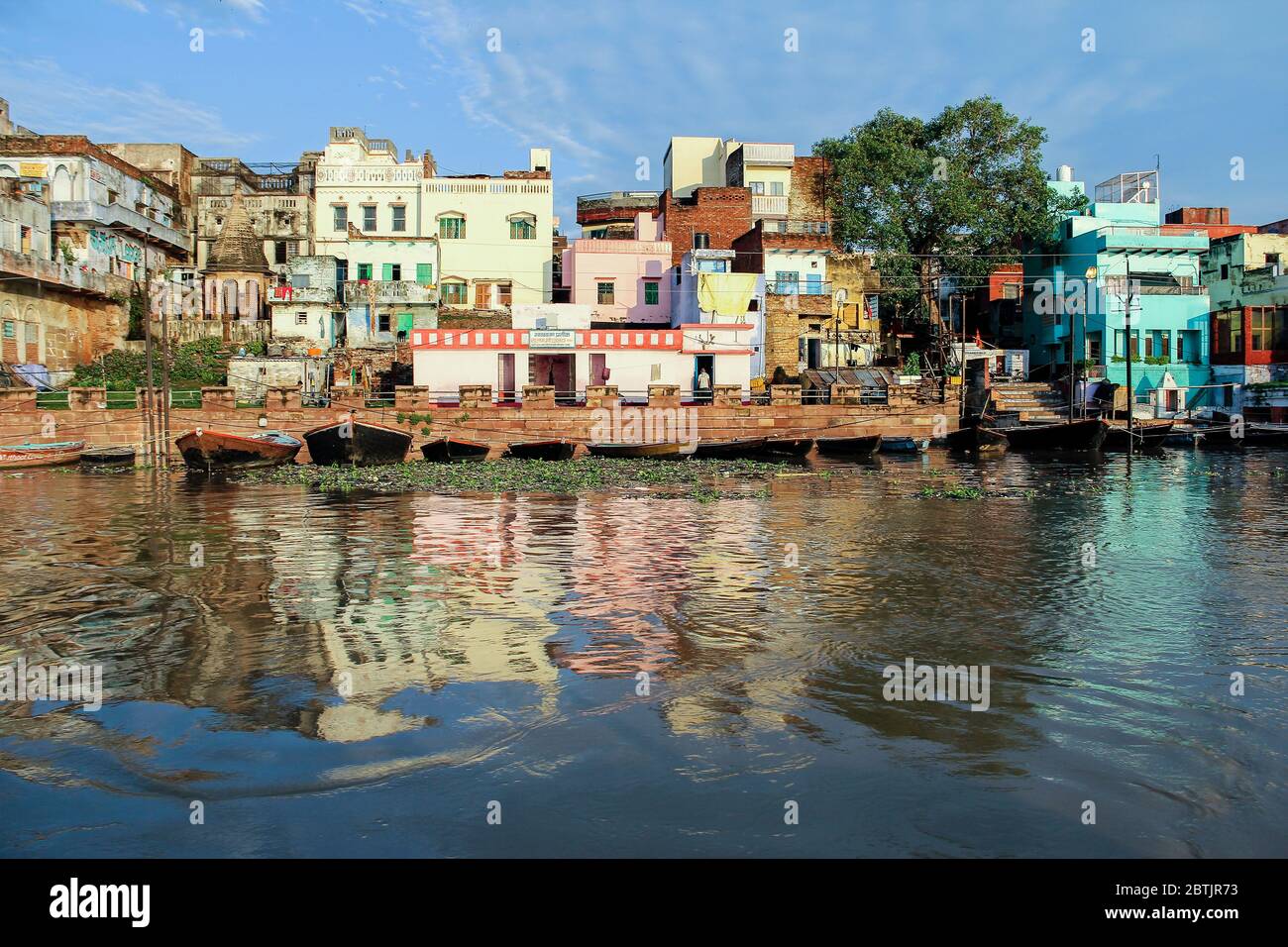 India, Varanasi - Uttar Pradesh state, 31st July 2013. Waterfront view ...