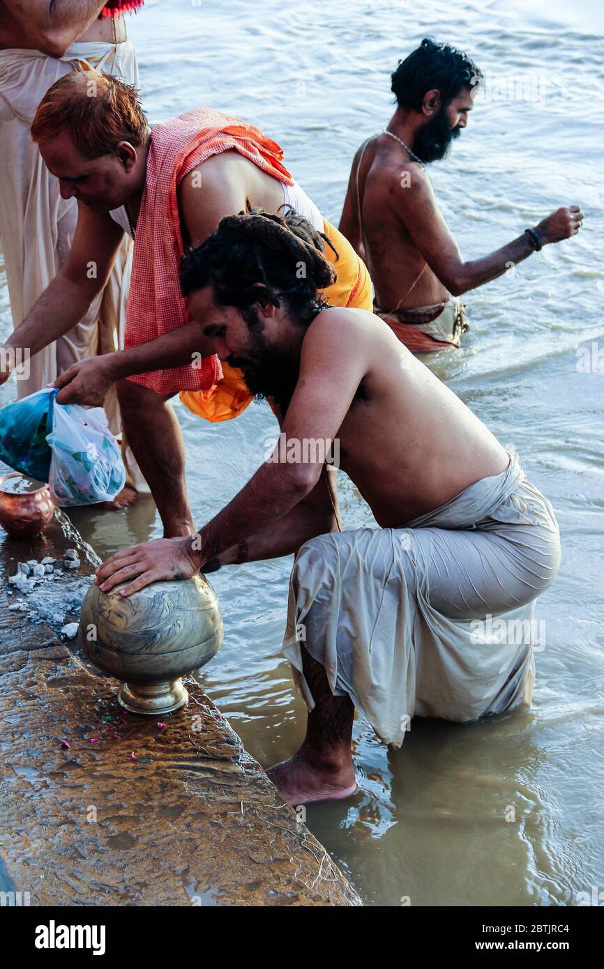 India, Varanasi - Uttar Pradesh state, 31st July 2013. On the banks of ...