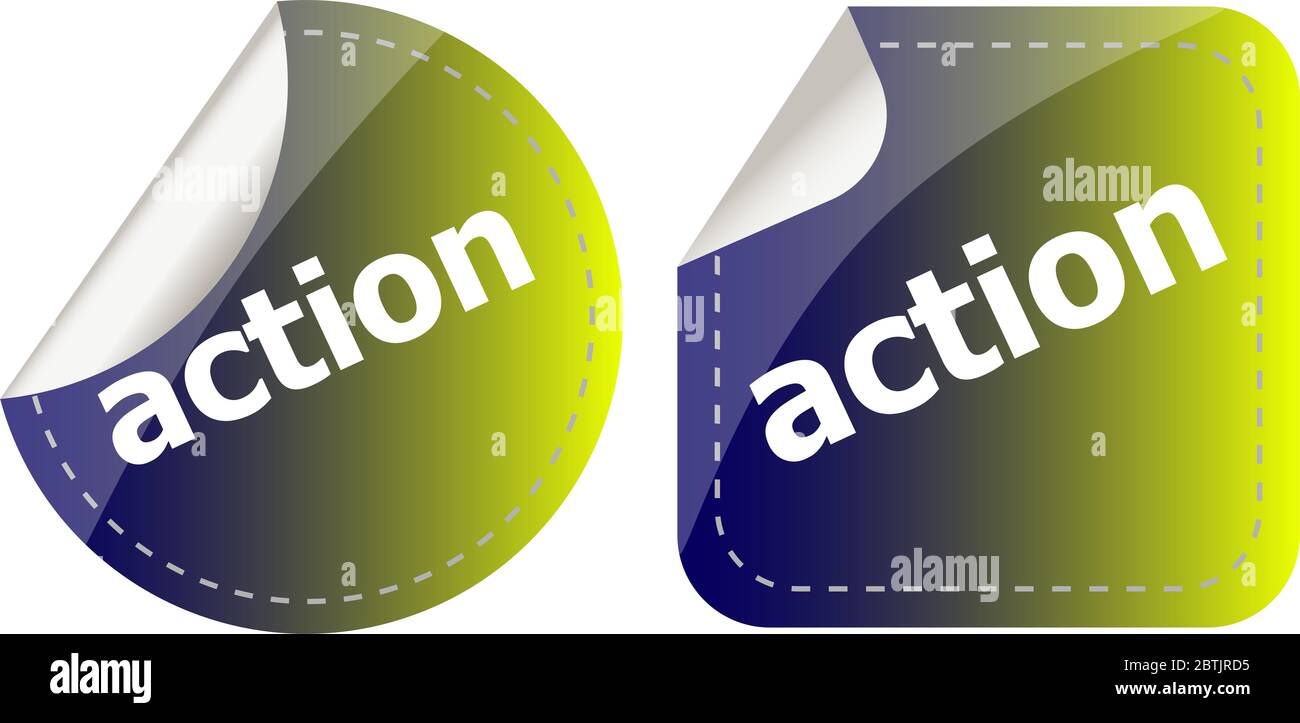 action stickers set, icon button isolated on white Stock Photo - Alamy