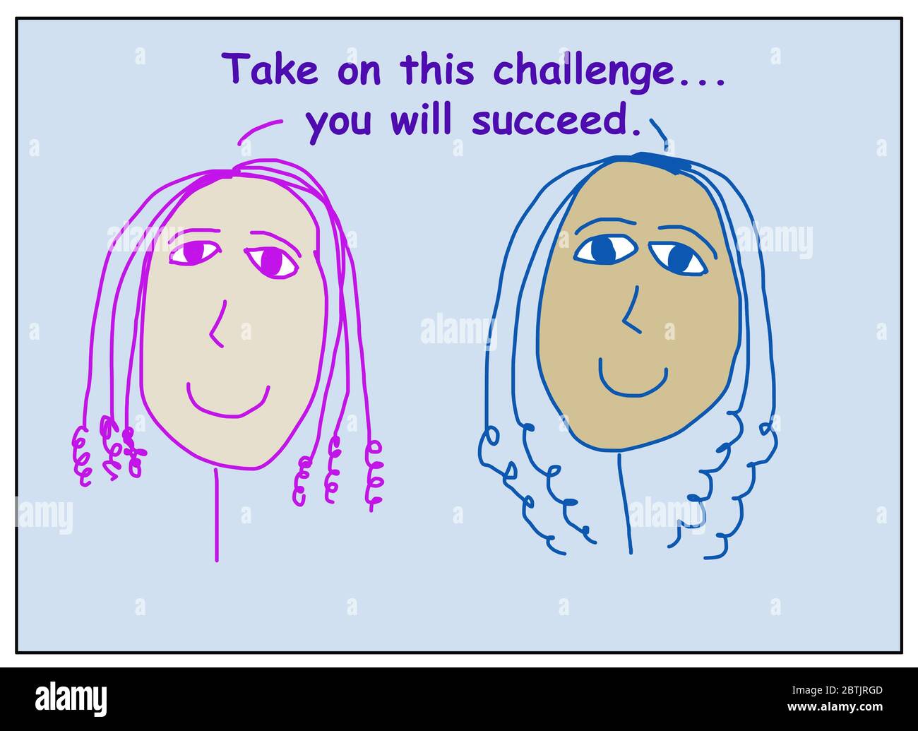 Color cartoon of two smiling, beautiful and ethnically diverse women ...