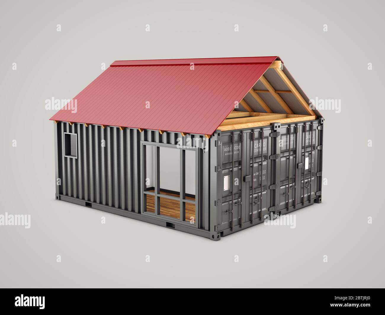 3d rendering of Converted old shipping container into house, isolated ...