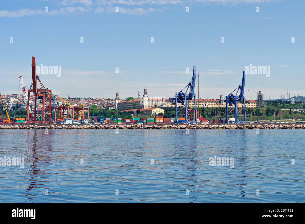 Turkey, Istanbul - May, 2020. Container commercial dock port with ...