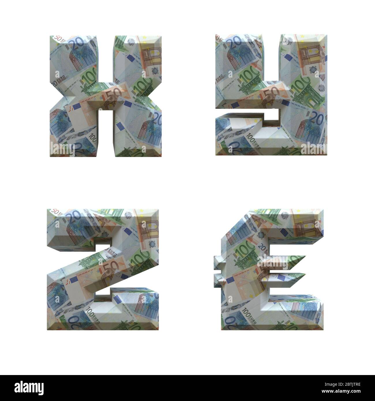 3D alphabet wrapped around with Euro banknotes: letters X-Z and Euro ...