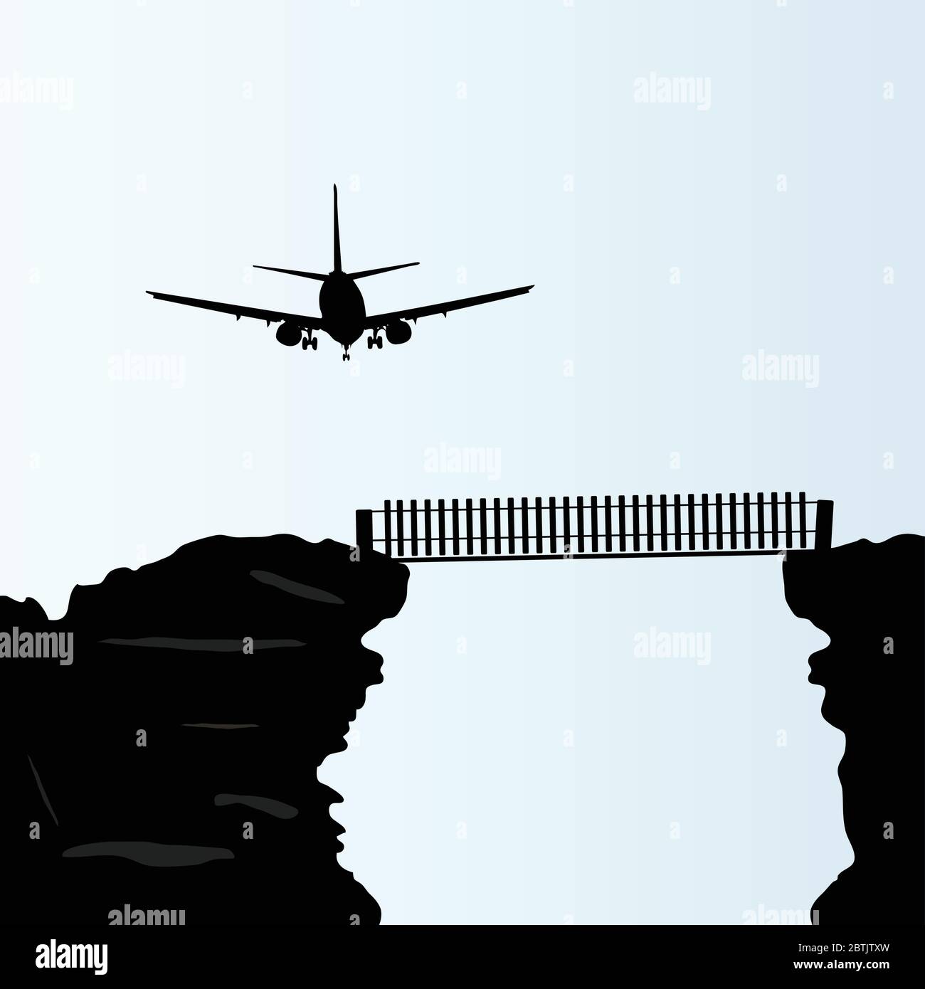 plane above the bridge on the cliff vector illustration Stock Vector ...