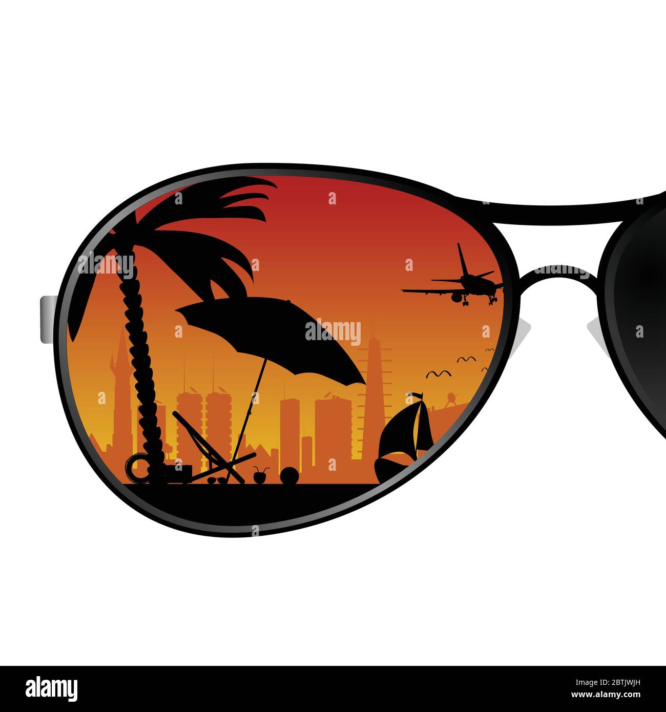 sunglass with beach items color vector illustration Stock Vector Image ...