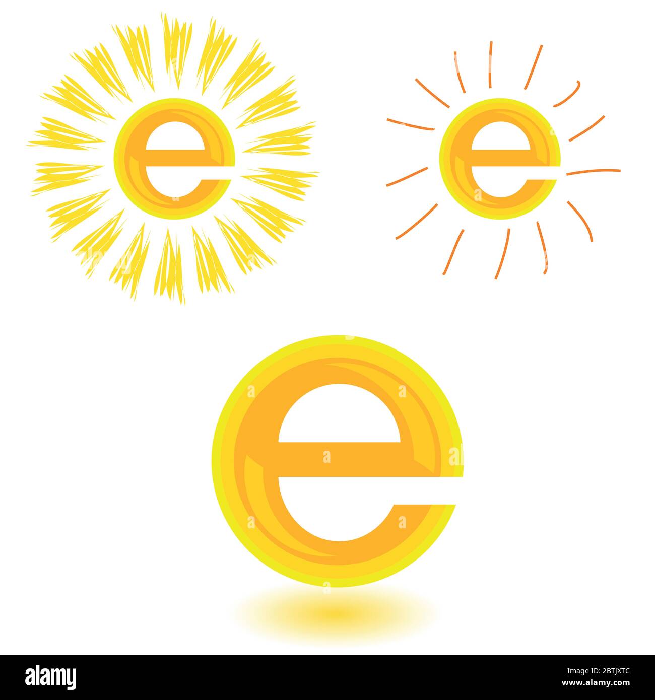 sun illustration in yellow with letter e on white Stock Vector Image ...