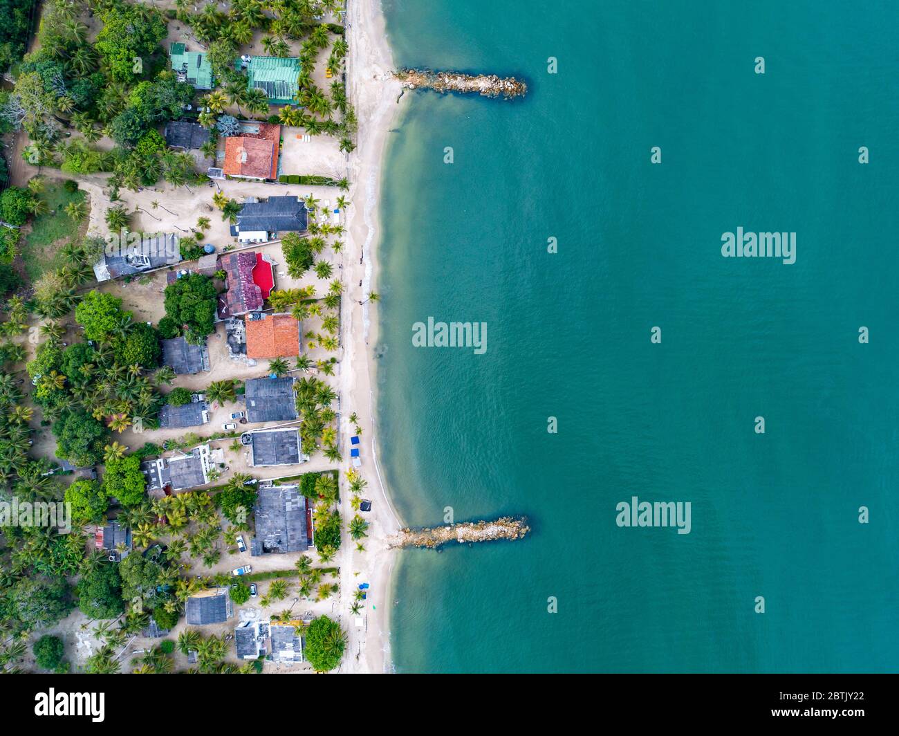 Aerial view of paradisiacal beaches at the Colombian Caribbean, showing ...