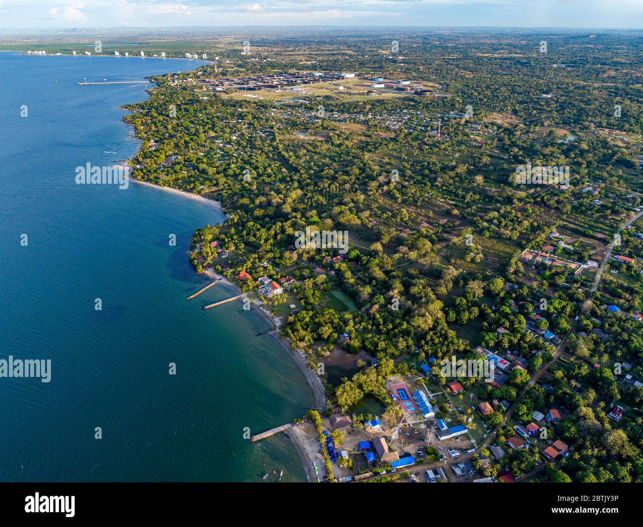 Aerial view of paradisiacal beaches at the Colombian Caribbean, showing ...