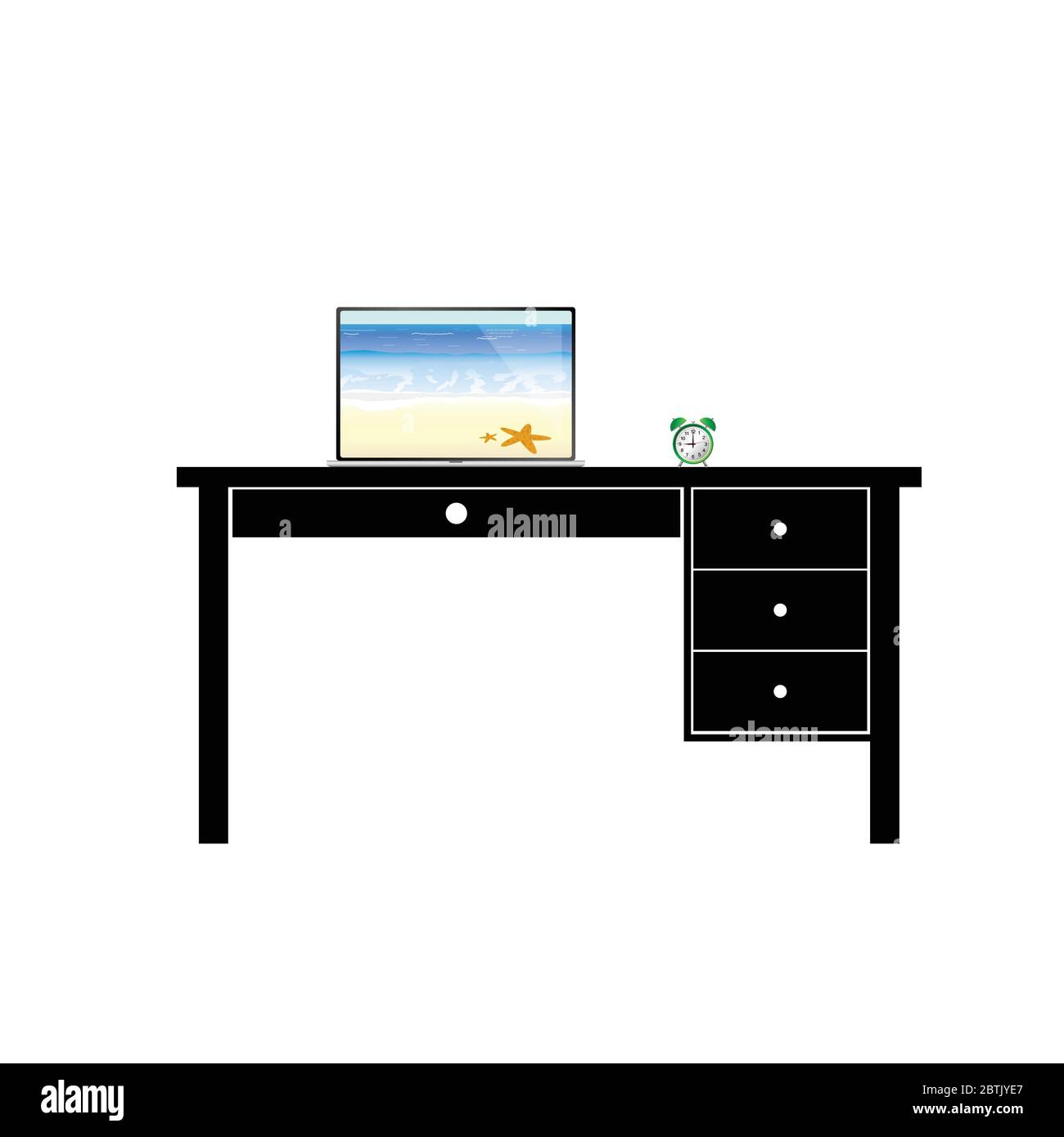 table with laptop on it and clock illustration Stock Vector Image & Art ...