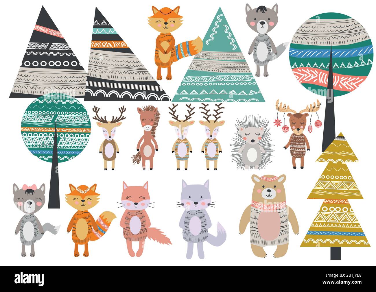 Cute Scandinavian Style Animals and Design Elements Stock Vector Image ...
