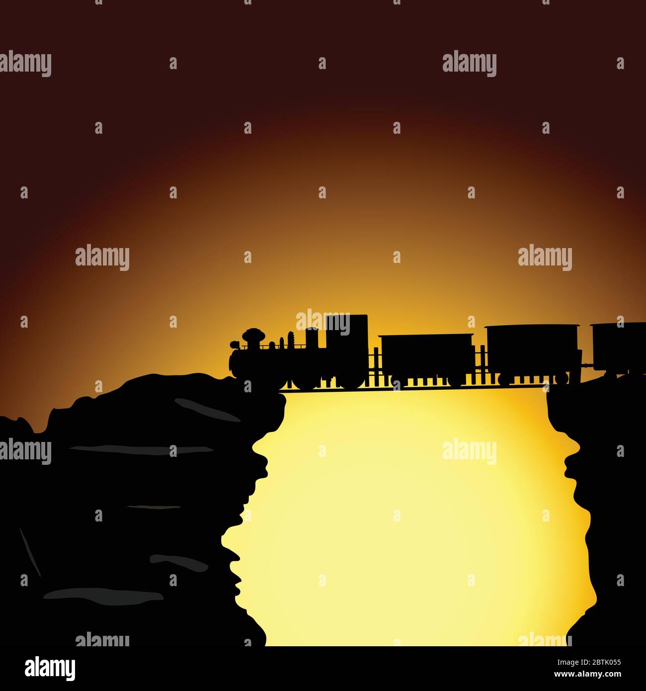 train on the bridge on the cliff vector illustration Stock Vector Image ...