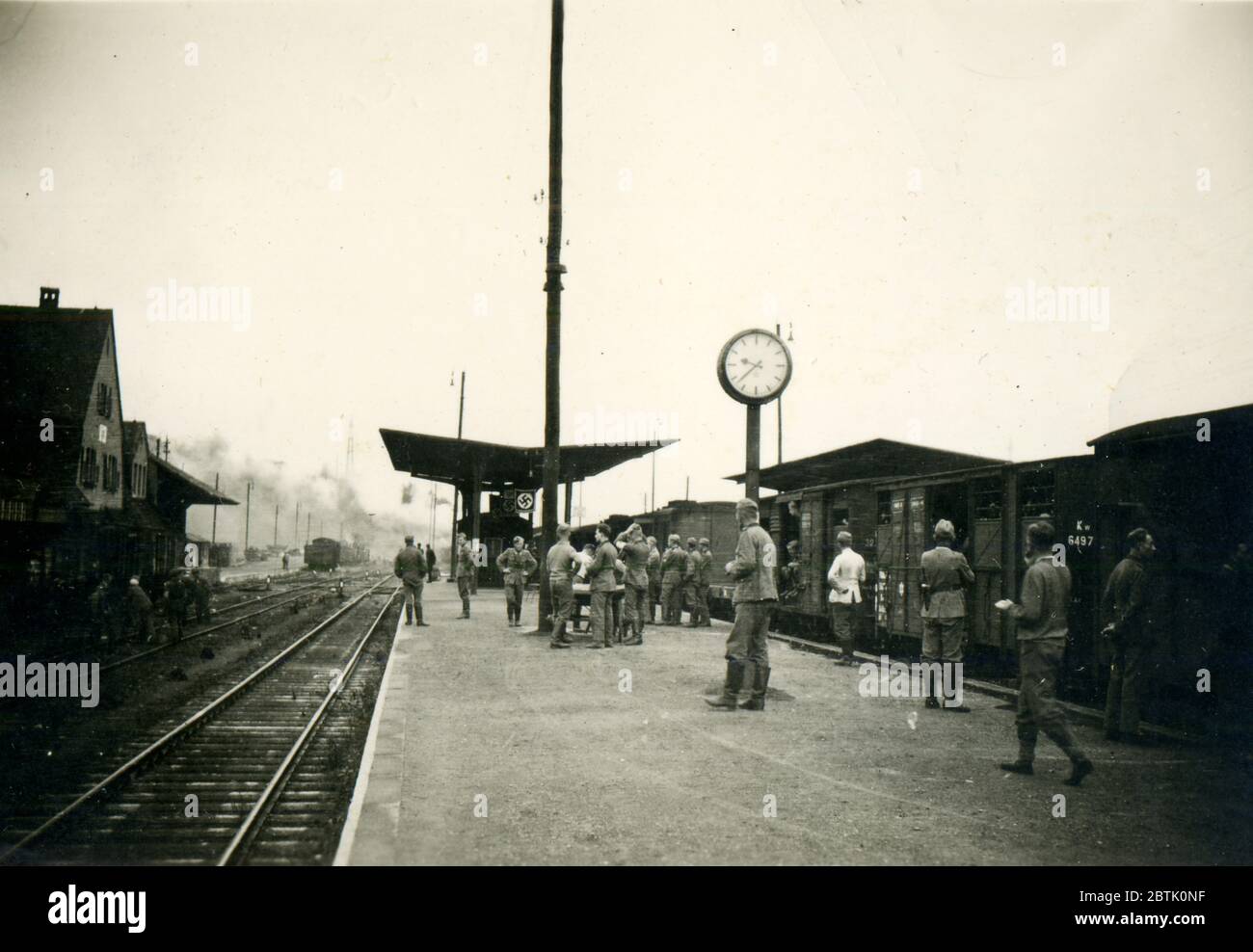 Second World War / WWII, German soldiers in a railway station, probably ...